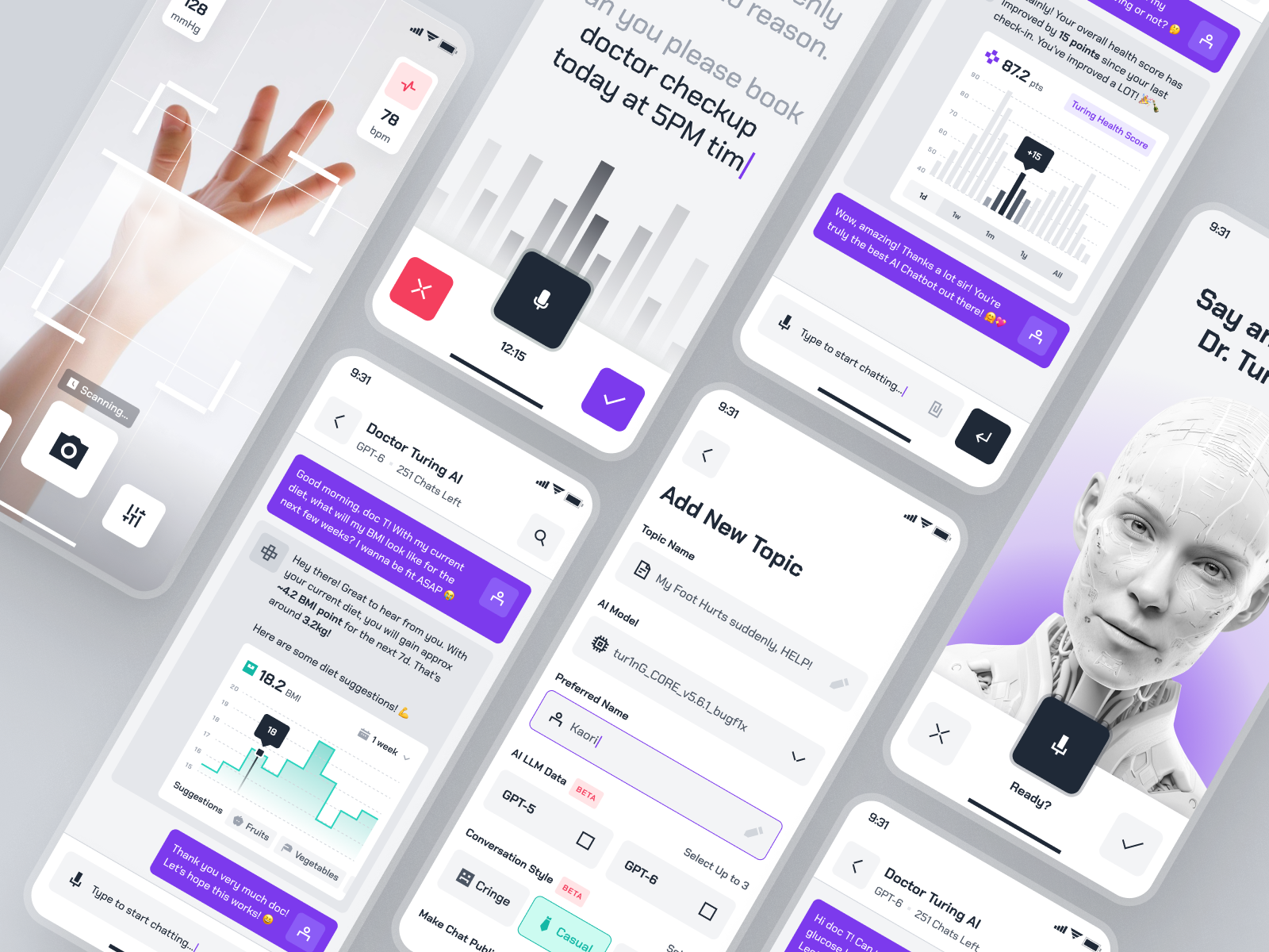 turing UI Kit: AI Smart Healthcare App | Health Metrics Score UI by ...