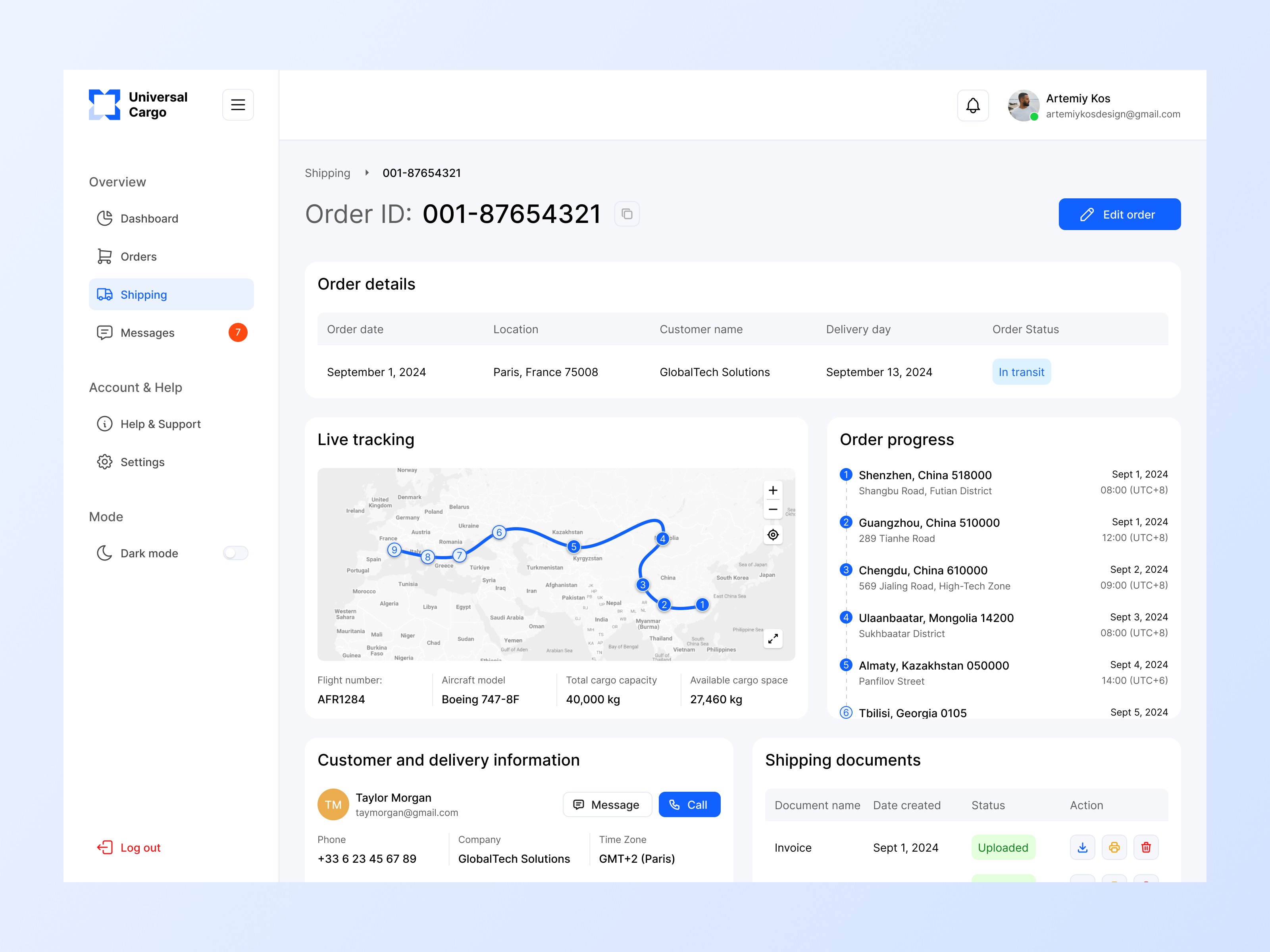 Universal Cargo — Dashboard Design by Artemiy Kos on Dribbble
