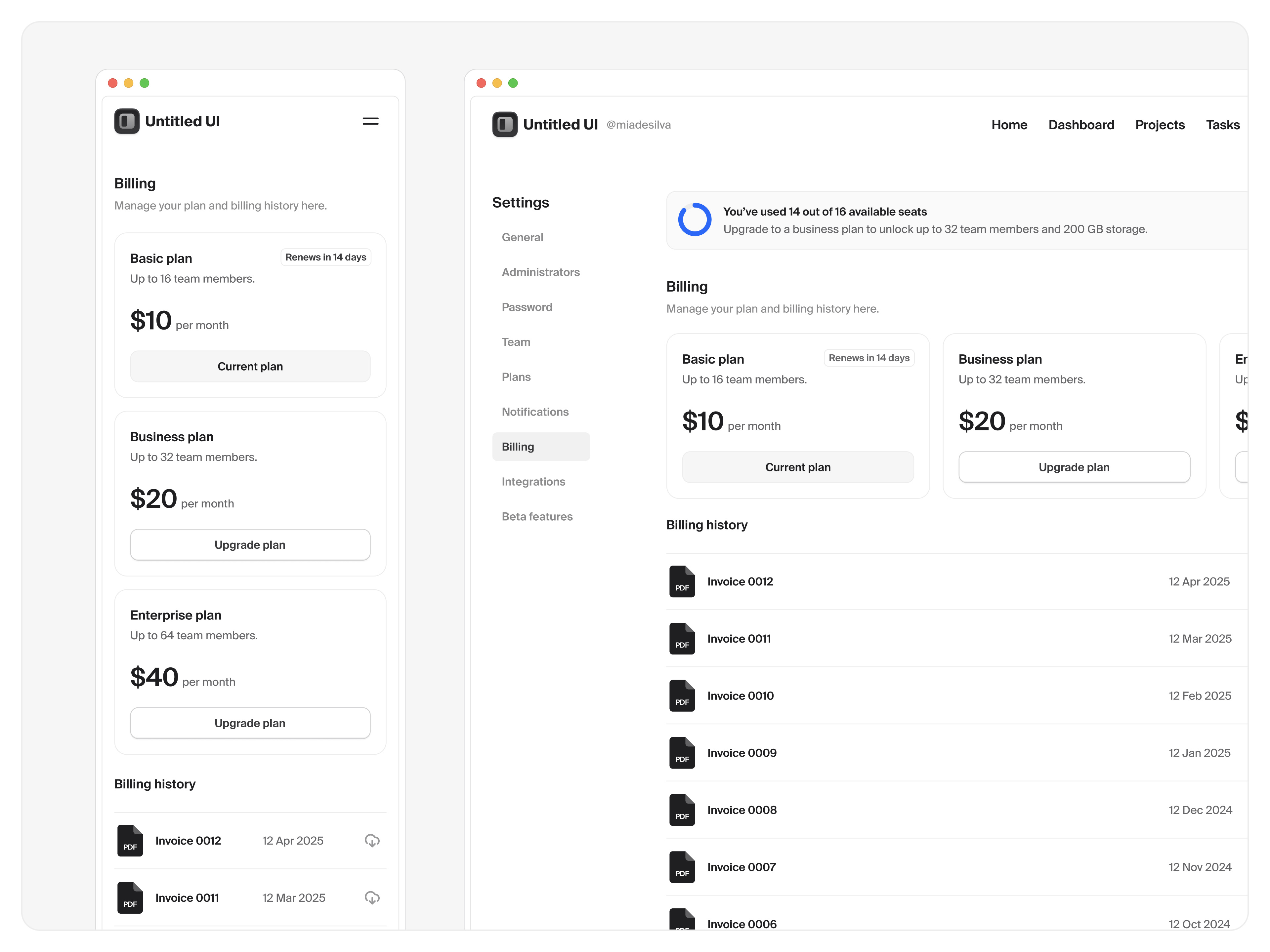 Billing settings — Untitled UI by Jordan Hughes® on Dribbble