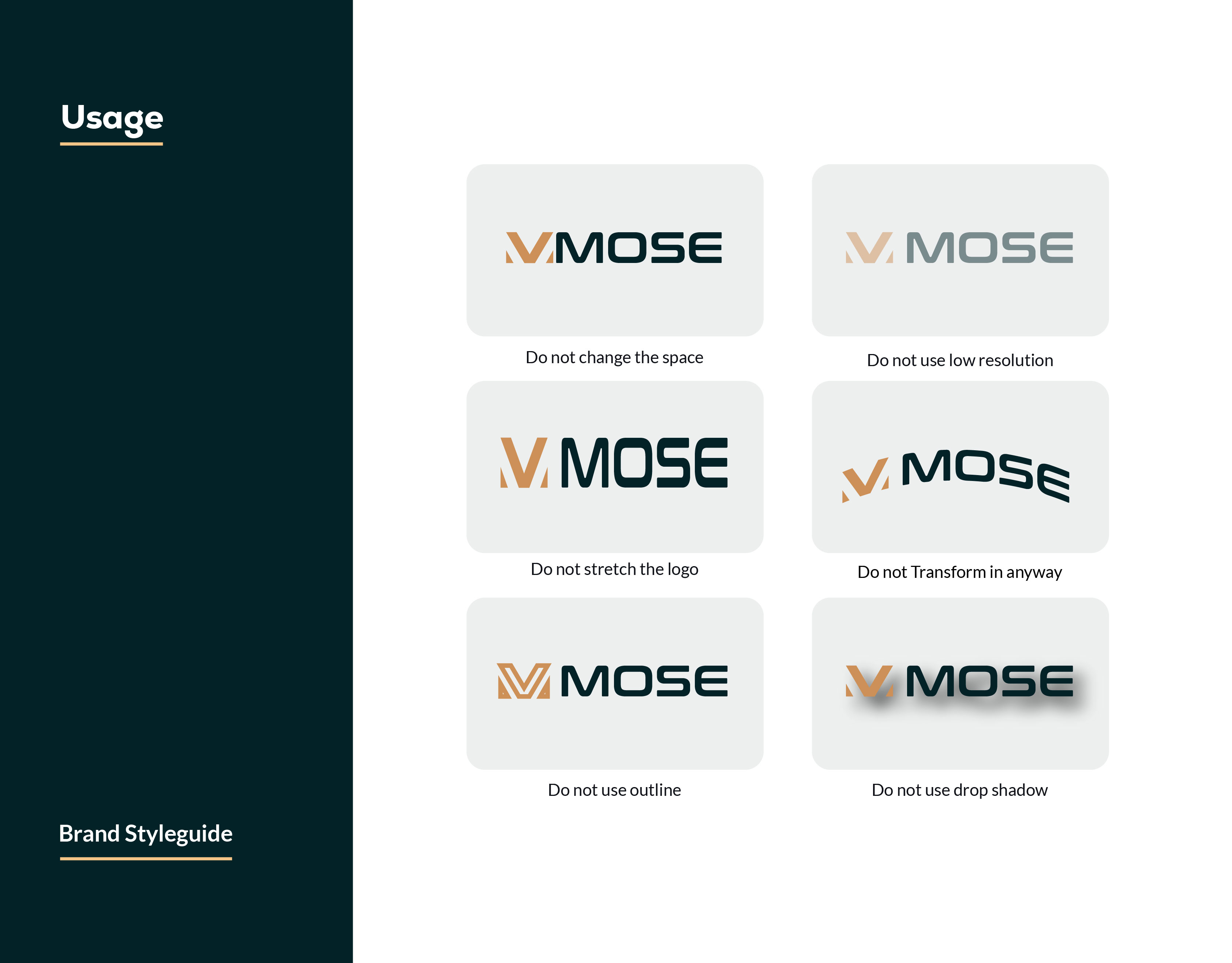 Mose Brand Guidelines, style guide book, branding deck, logo by Pial ...