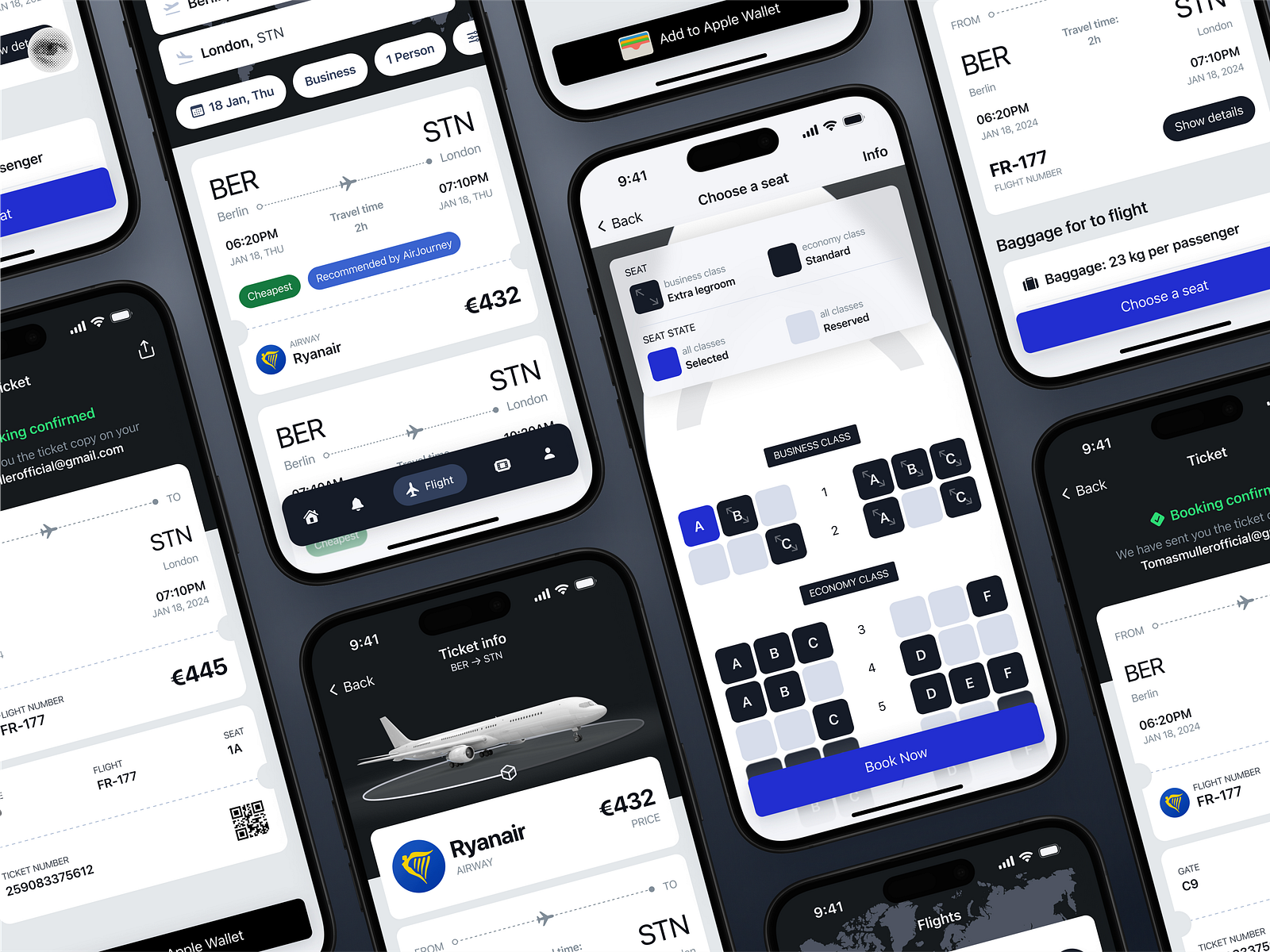 Flight Booking & Tickets App | Minimalistic Black&White design by ...