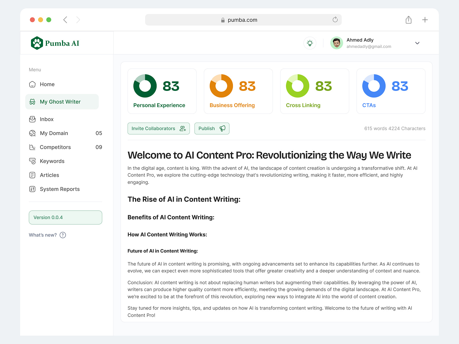 Pumba - Ai content writer tool by Jabel | UIUX & Web Design on Dribbble