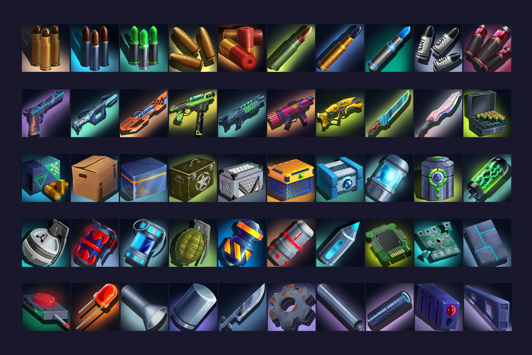 Cyberpunk Ammunition Game Icons by 2D Game Assets on Dribbble