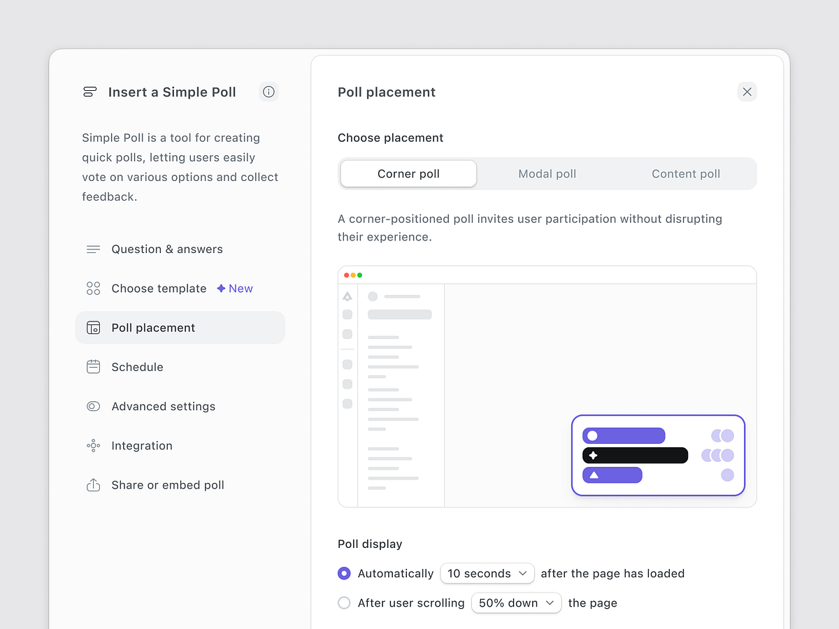 Simple Poll modal - Poll placement by Andrew Mialszygrosz on Dribbble