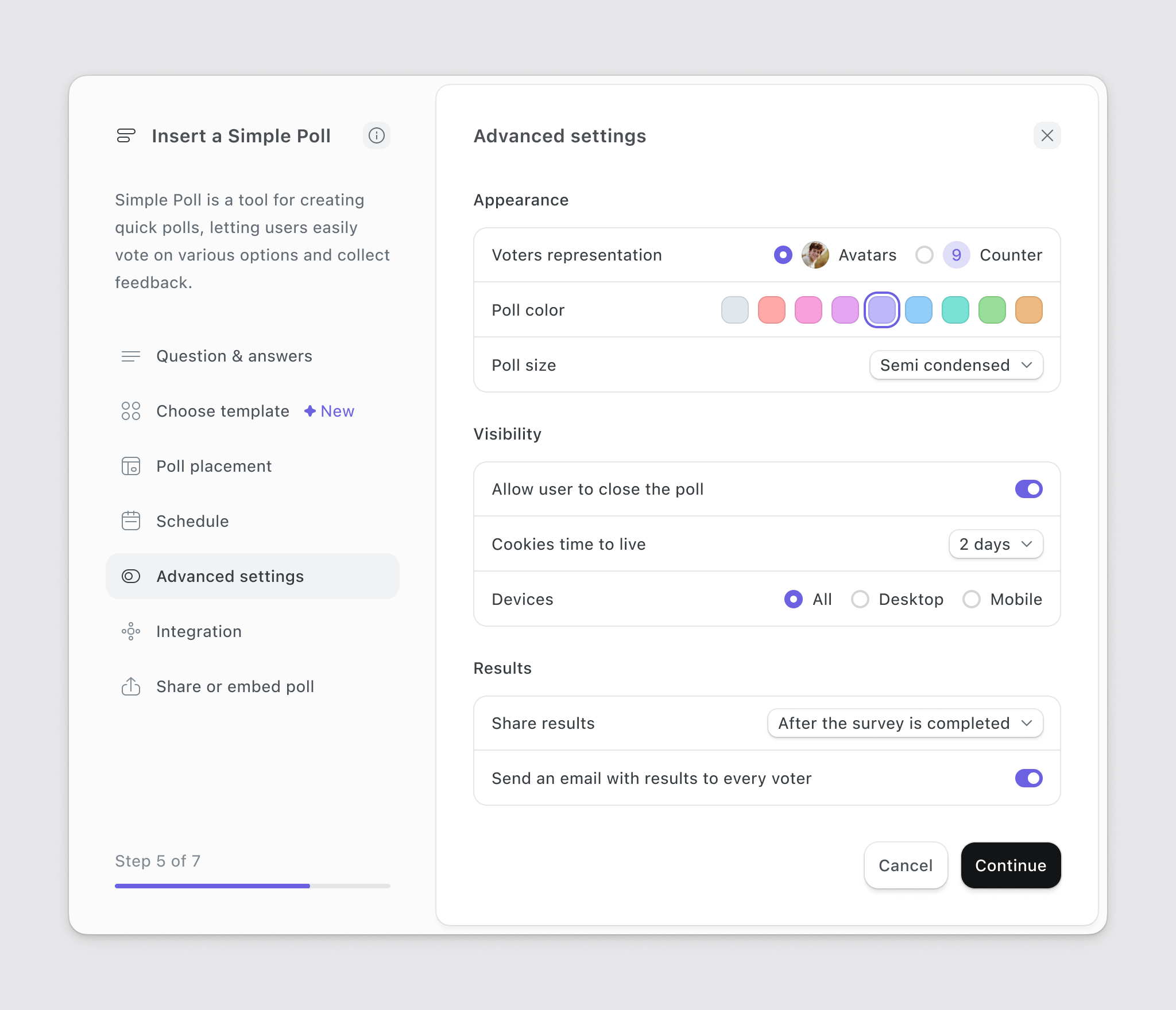 Simple Poll - Advanced settings by Andrew Mialszygrosz on Dribbble