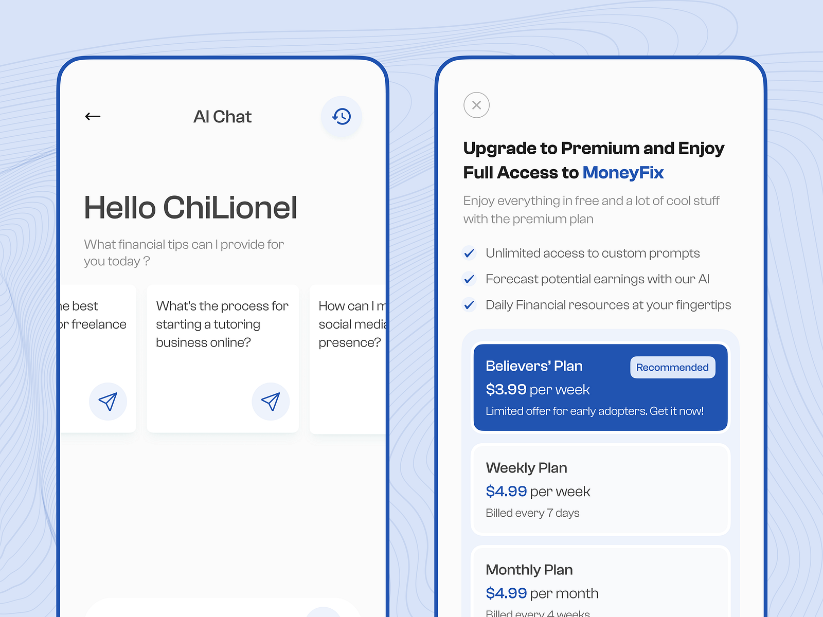 MoneyFix - AI Financial Chat App + Pricing. by Adesewa Adebayo on Dribbble