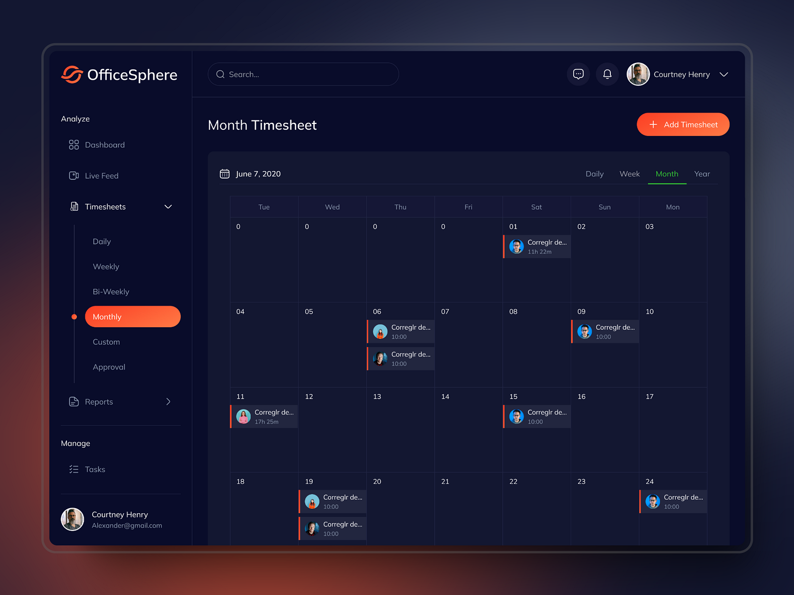 Monthly Timesheet Management Dashboard by Riazul Islam on Dribbble