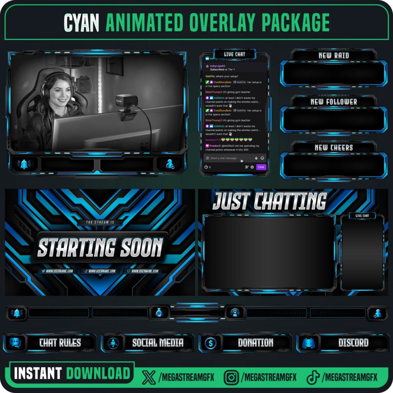 Cyan Color Stream Pack | Professional Cyan Overlay by MegastreamGfx on ...