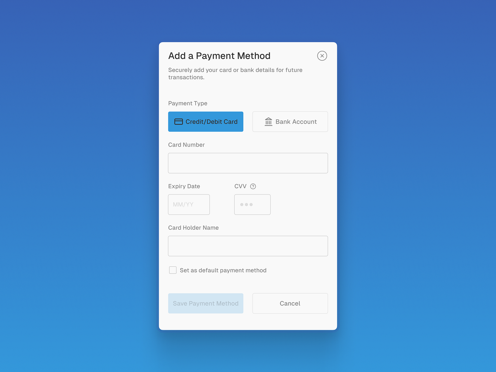 Add a new payment method modal by Uvindu Harshana on Dribbble