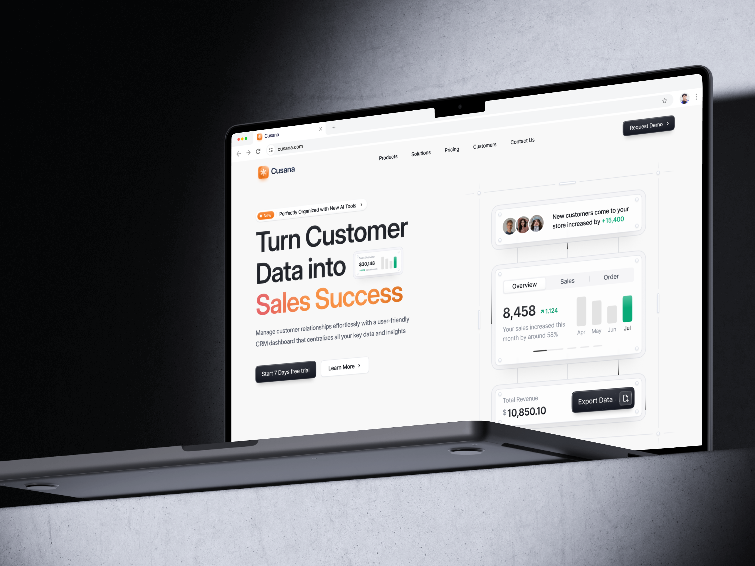 Saas Hero Section - CRM Dashboard (Cusana) 🧩 by Ali Husni for Enver Studio on Dribbble