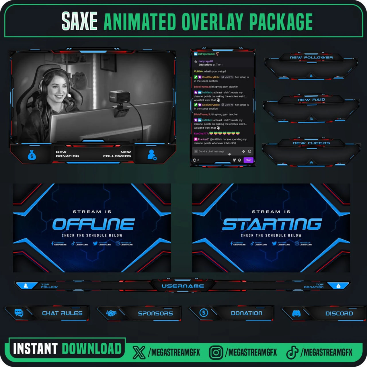 Professional Blue Stream Overlay I Twitch Overlay by MegastreamGfx on ...