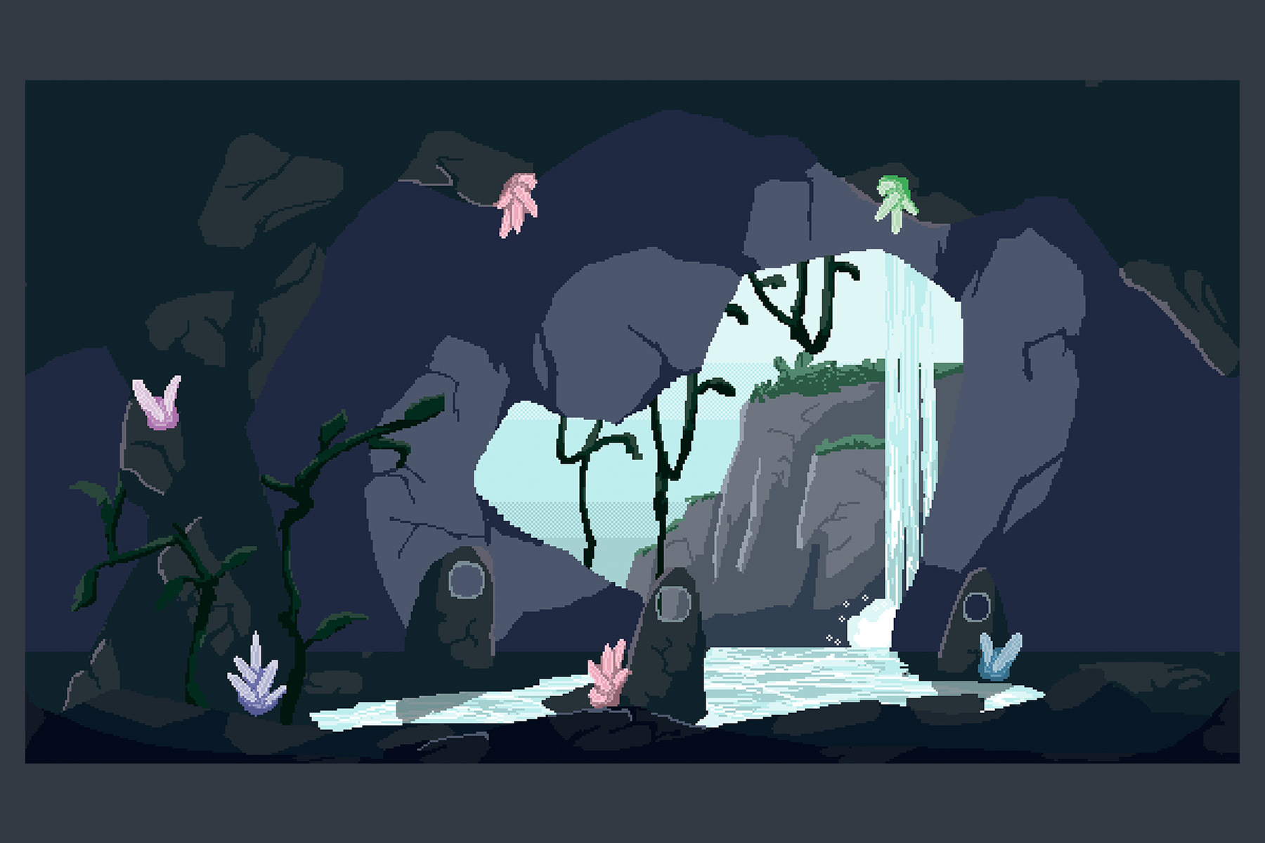 Free Crystal Cave Pixel Art Backgrounds by 2D Game Assets on Dribbble