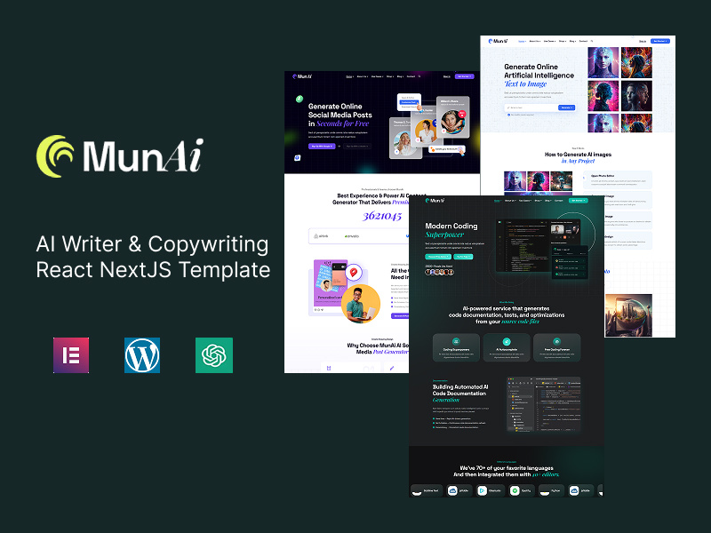 Munai Ai Writer And Copywriting React Nextjs Template By Themesflat On
