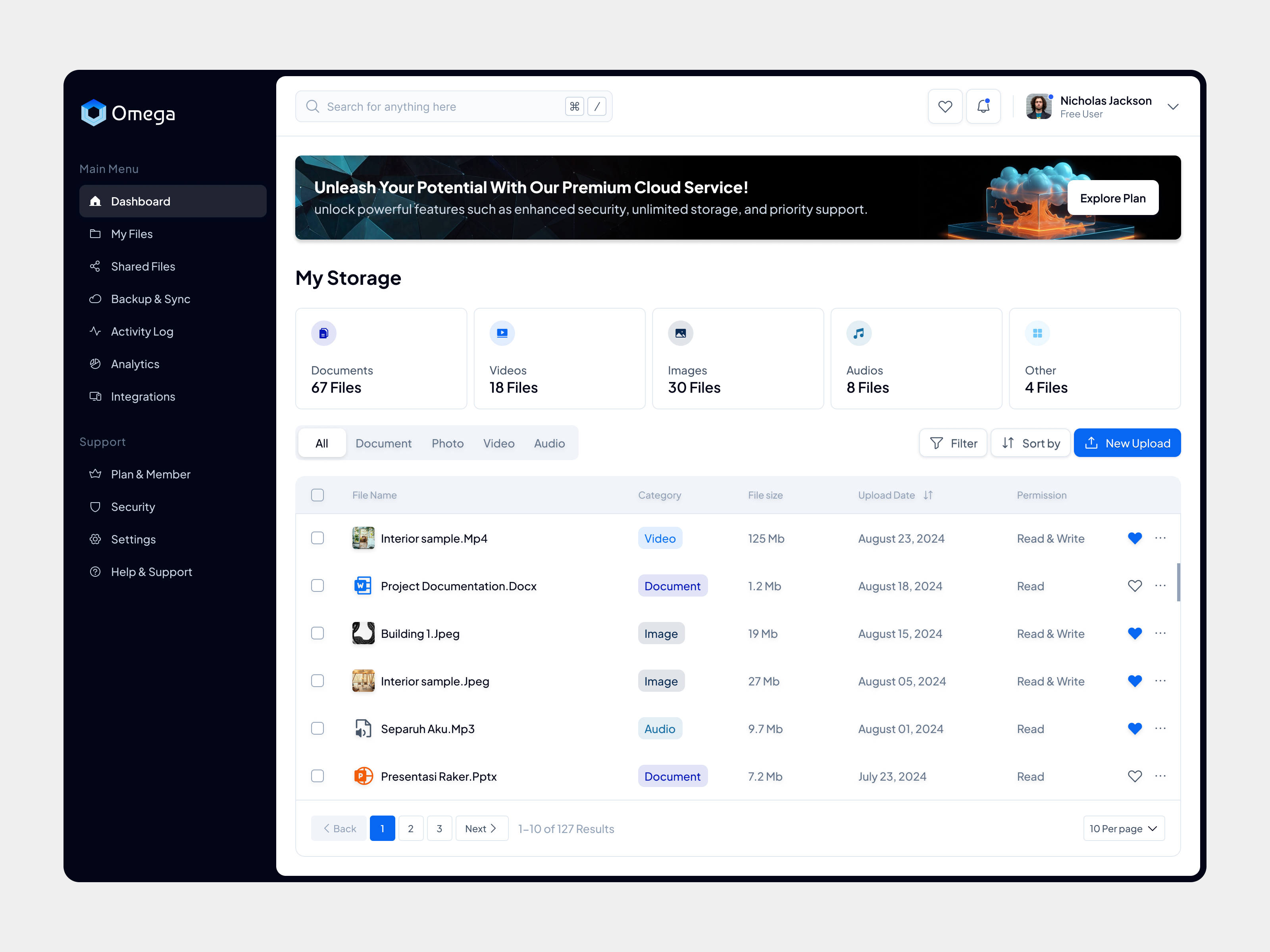 Homepage - Cloud Storage Dashboard by Zakaria on Dribbble