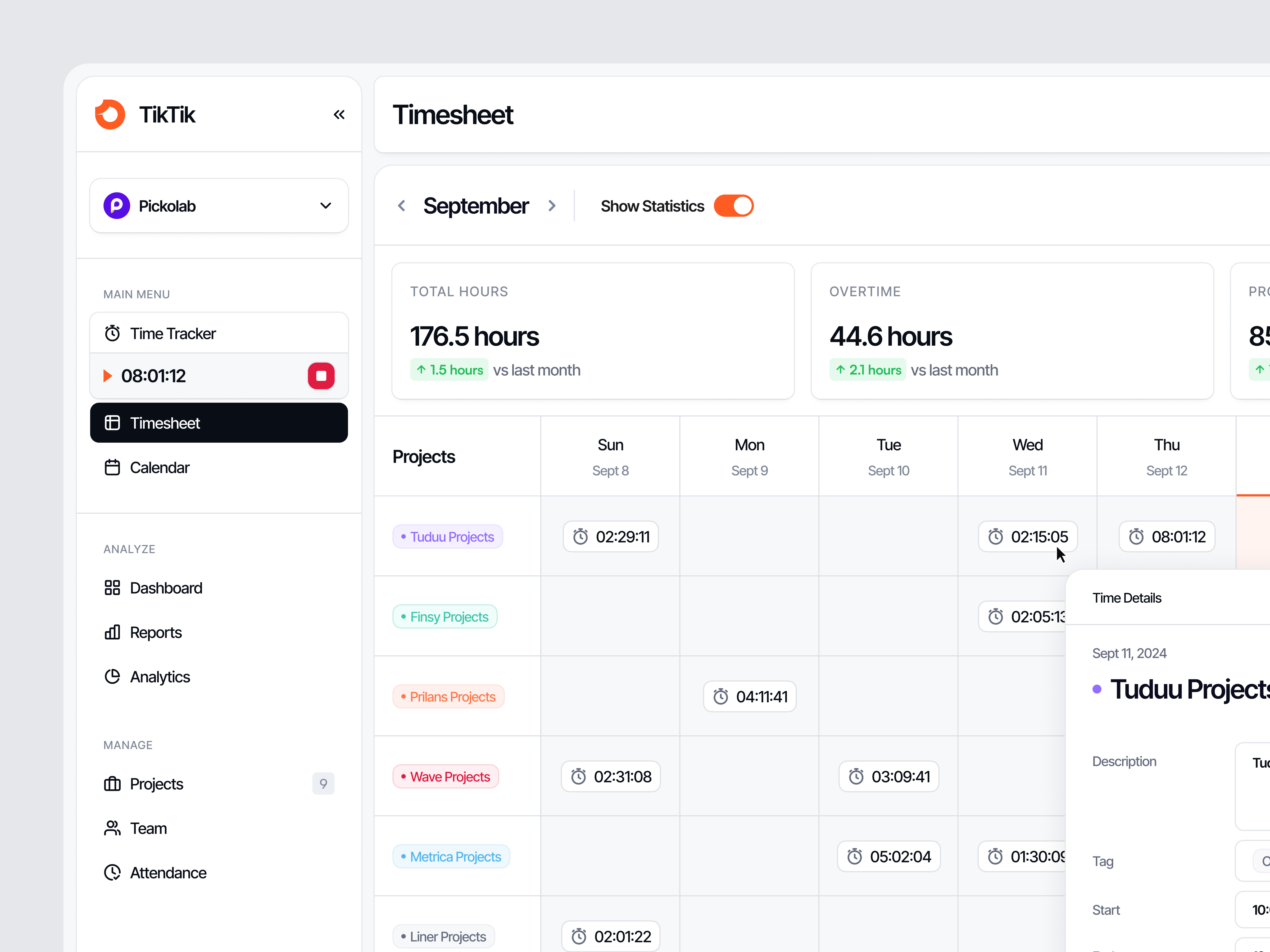 TikTik - Timesheet Page by Pickolab Studio on Dribbble
