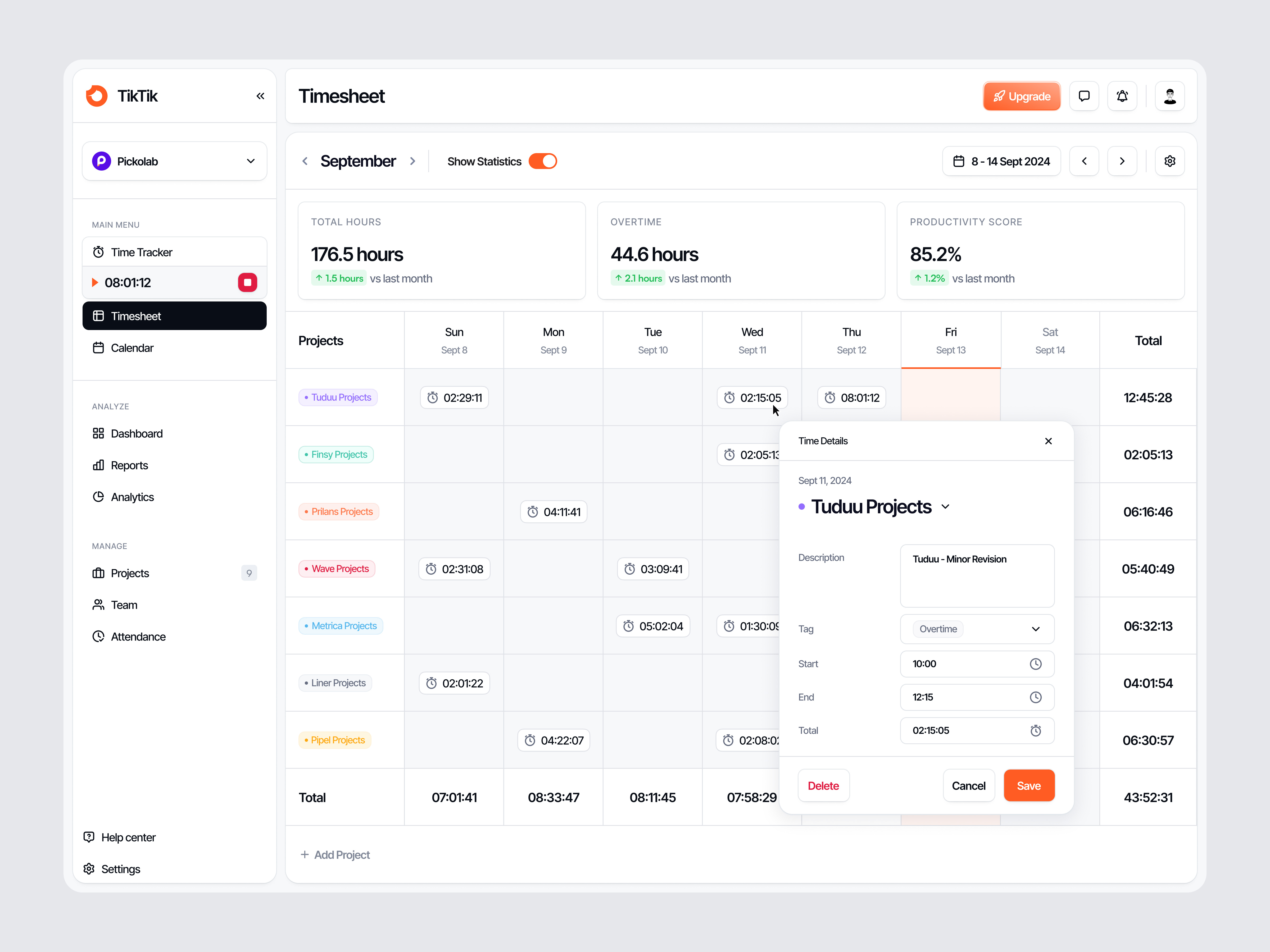 TikTik - Timesheet Page by Pickolab Studio on Dribbble