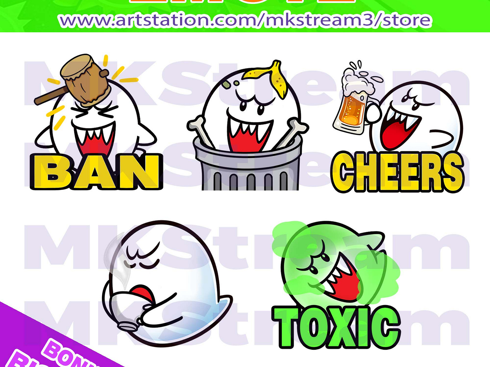Twitch Emotes Cute Ghost Boo ban, trash, cheers, sip & toxic by ...