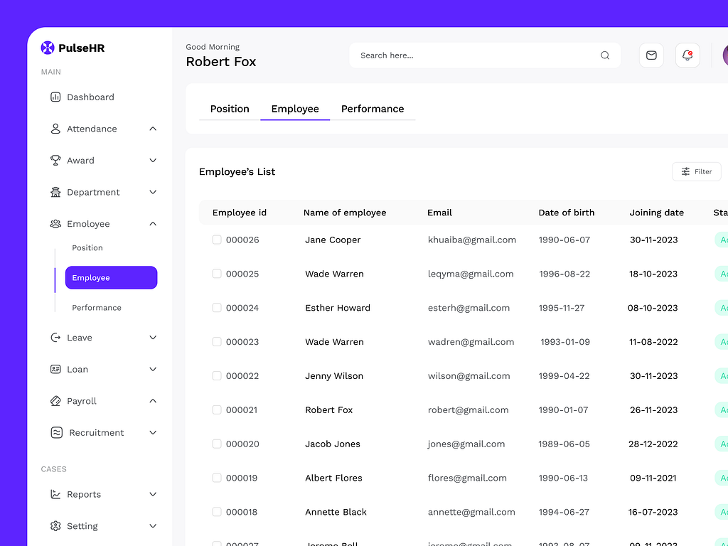 HR - Employee Management Page Dashboard UI UX Design by Abu Hasan Emon ...