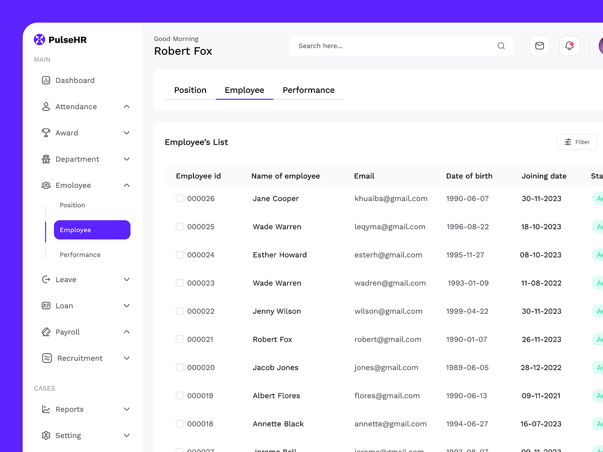 HR - Employee Management Page Dashboard UI UX Design by Abu Hasan Emon ...