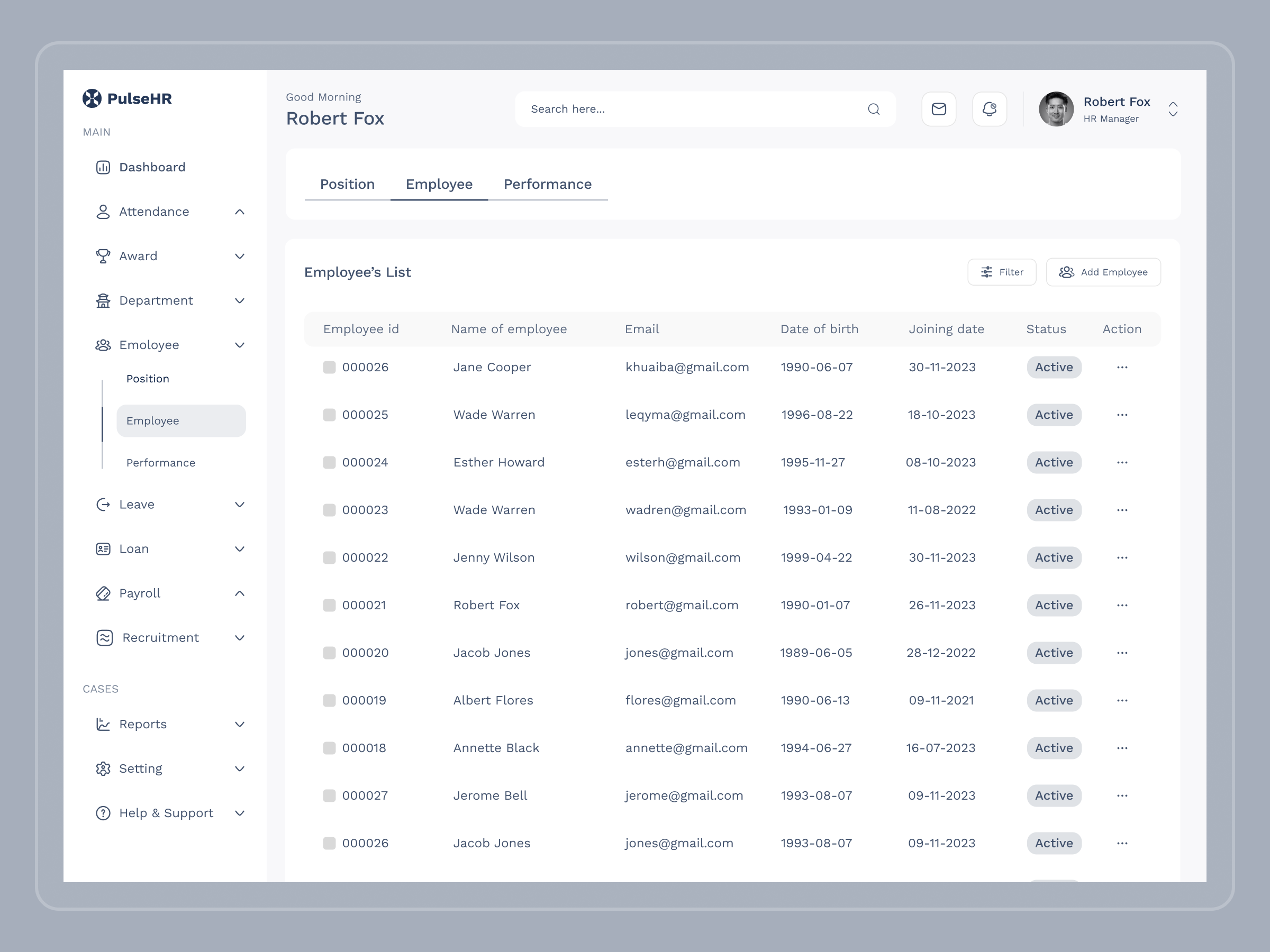 HR - Employee Management Page Dashboard UI UX Design by Abu Hasan Emon ...