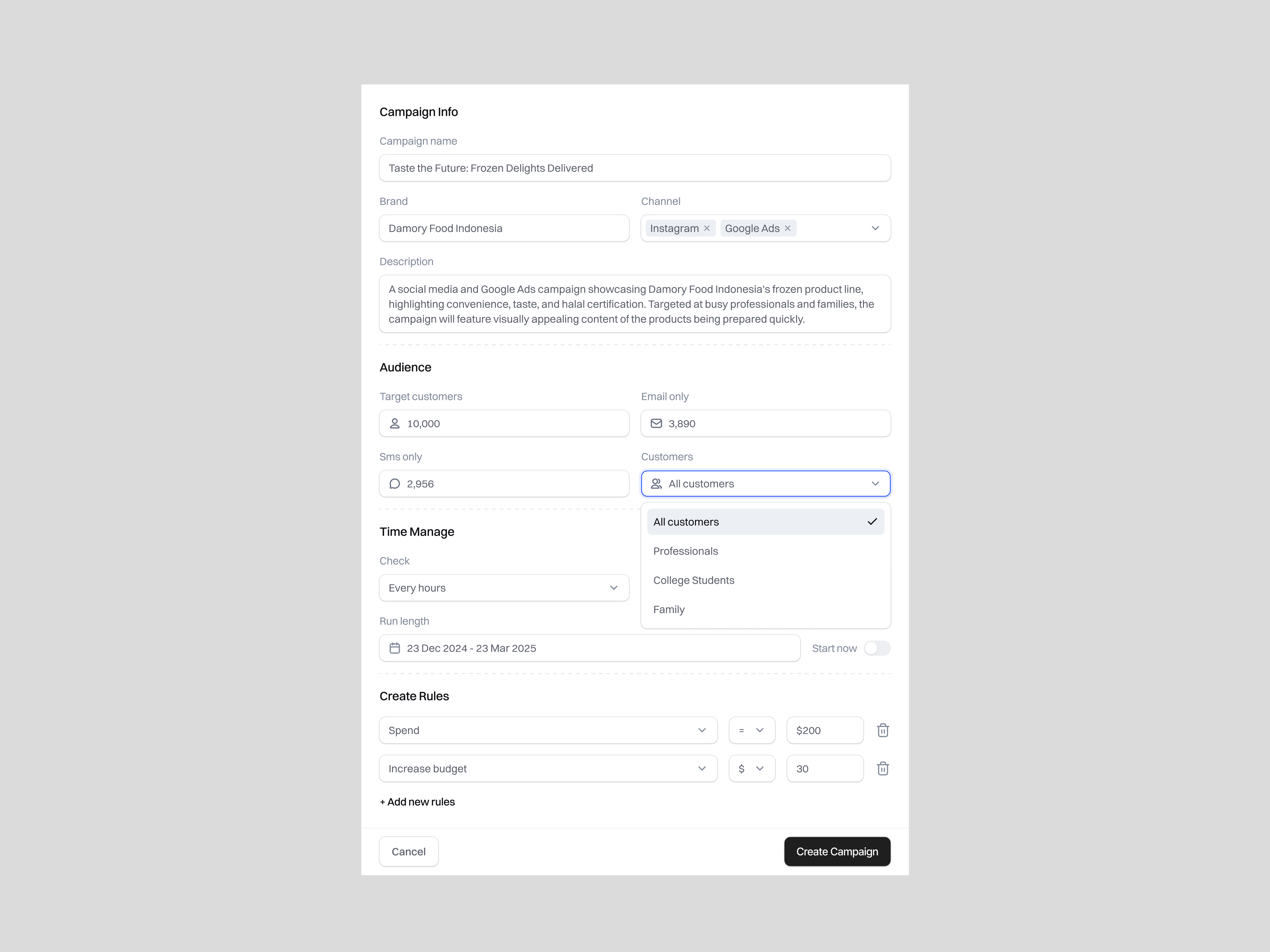 Campaign Saas Web App Dashboard - Create Campaign Component by Keitoto ...