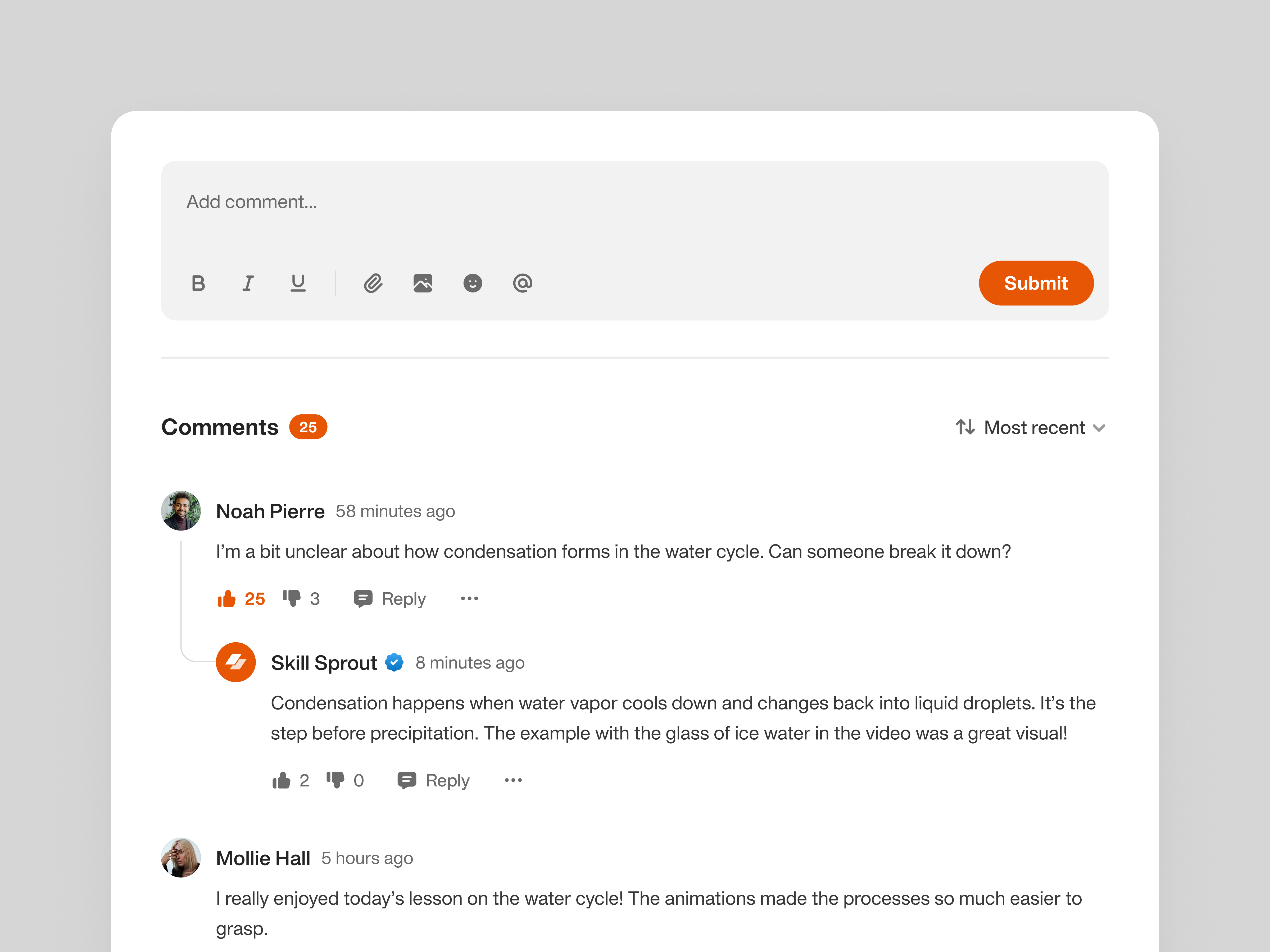 Comments Section by Noyal George for Stead on Dribbble