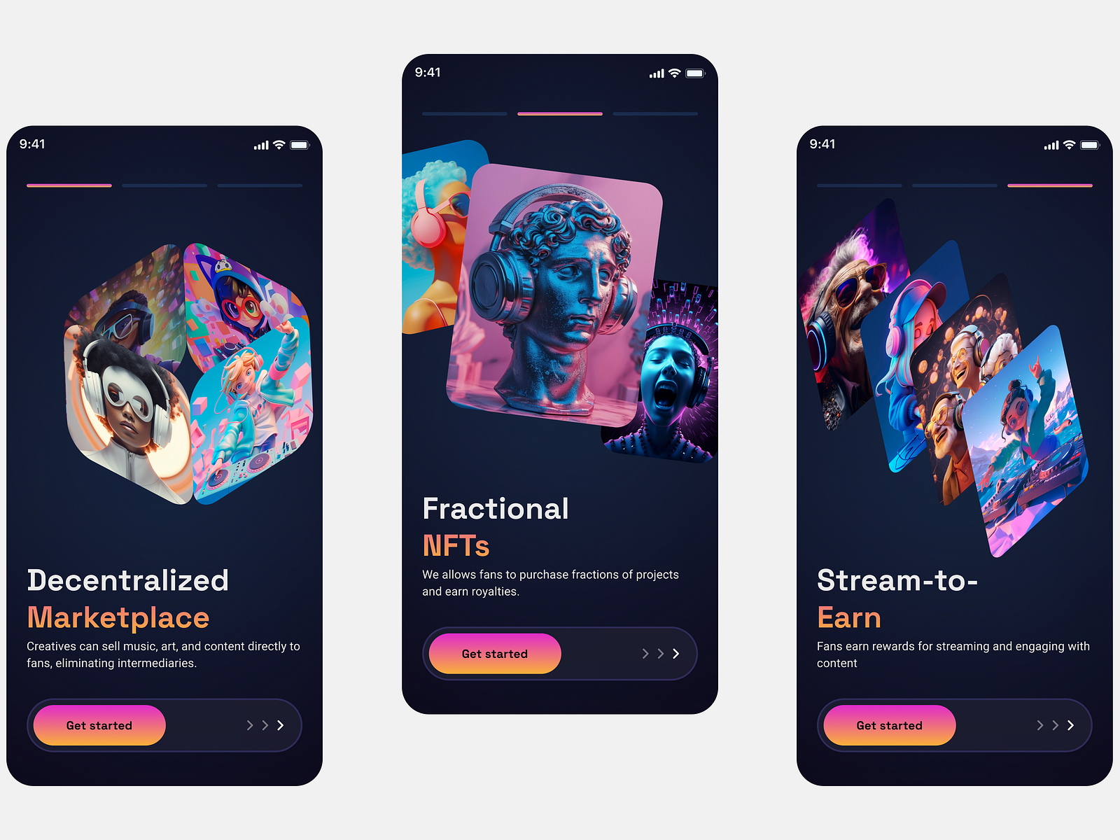 Onboarding screens Of An NFT Mobile Application by Einstein on Dribbble