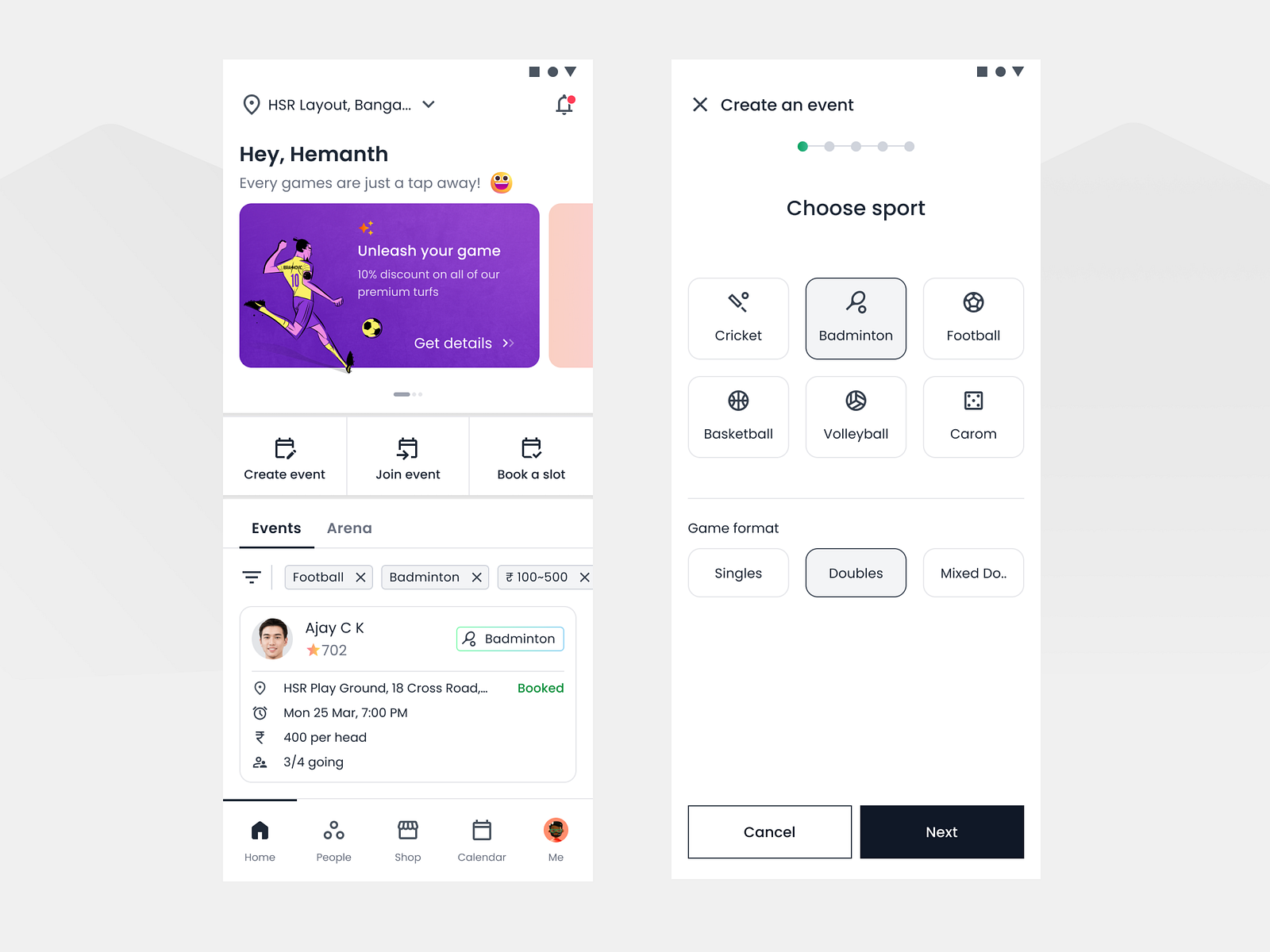 Sports Event Booking Platform UI by Hemanth Ravi on Dribbble