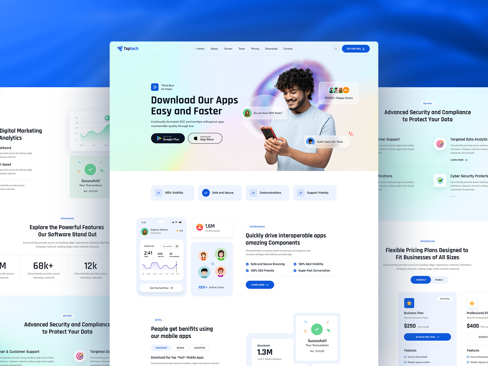 Mobile Apps Website & Design Template by Hossen Babu Orfe Hira on Dribbble