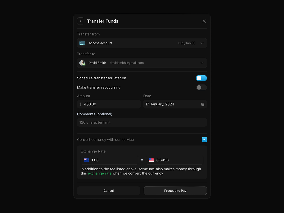 Transfer Modal by Monty Hayton on Dribbble