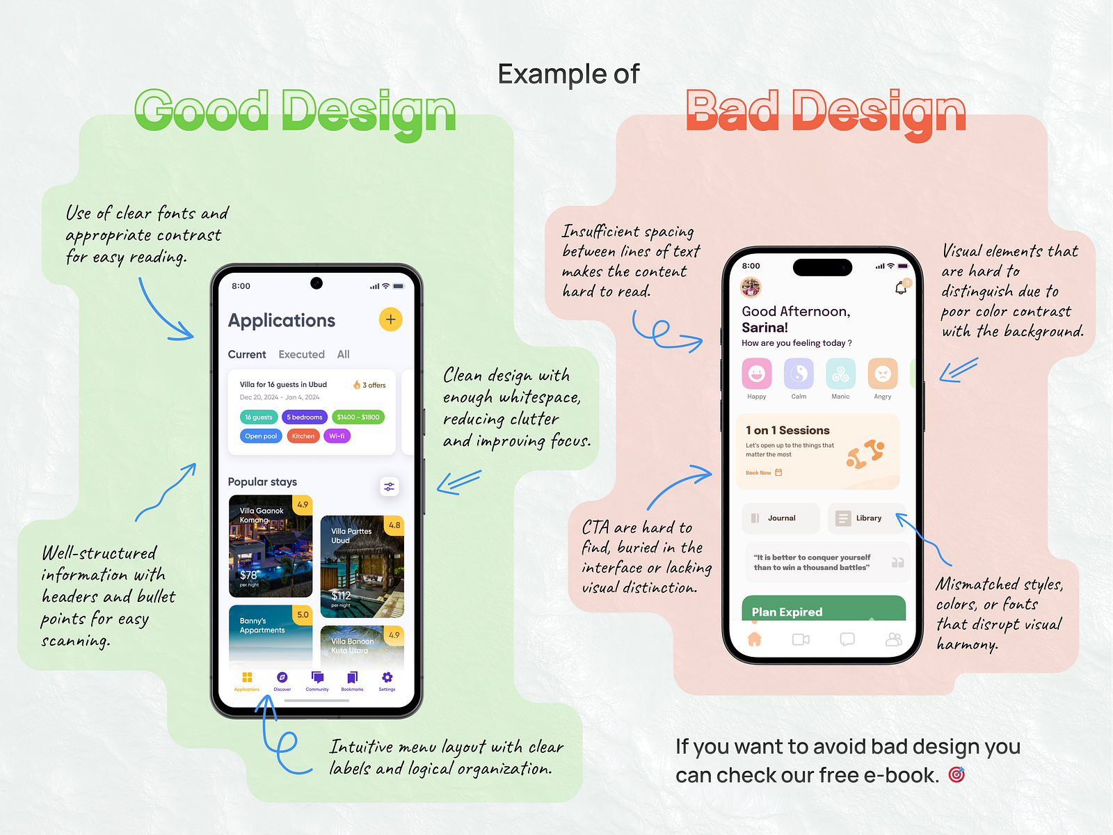 Example of bad/good design by brigit.dev on Dribbble