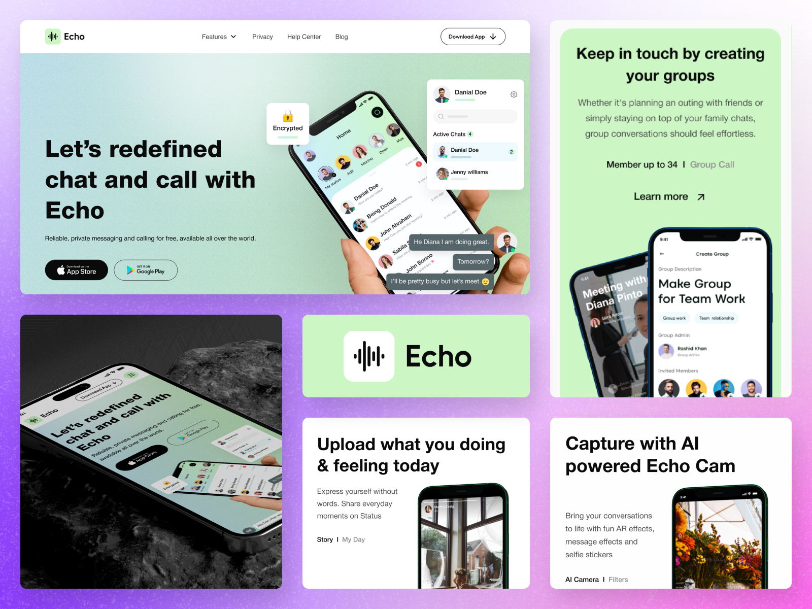 Landing Page Design for Echo - Chat & Calling App by Sourov Haldar for Maqaw Design Agency on ...
