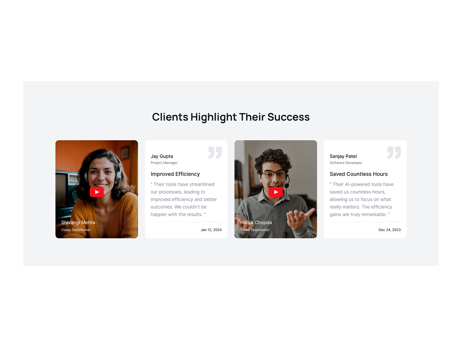 Side by side testimonial cards by Pagedone on Dribbble