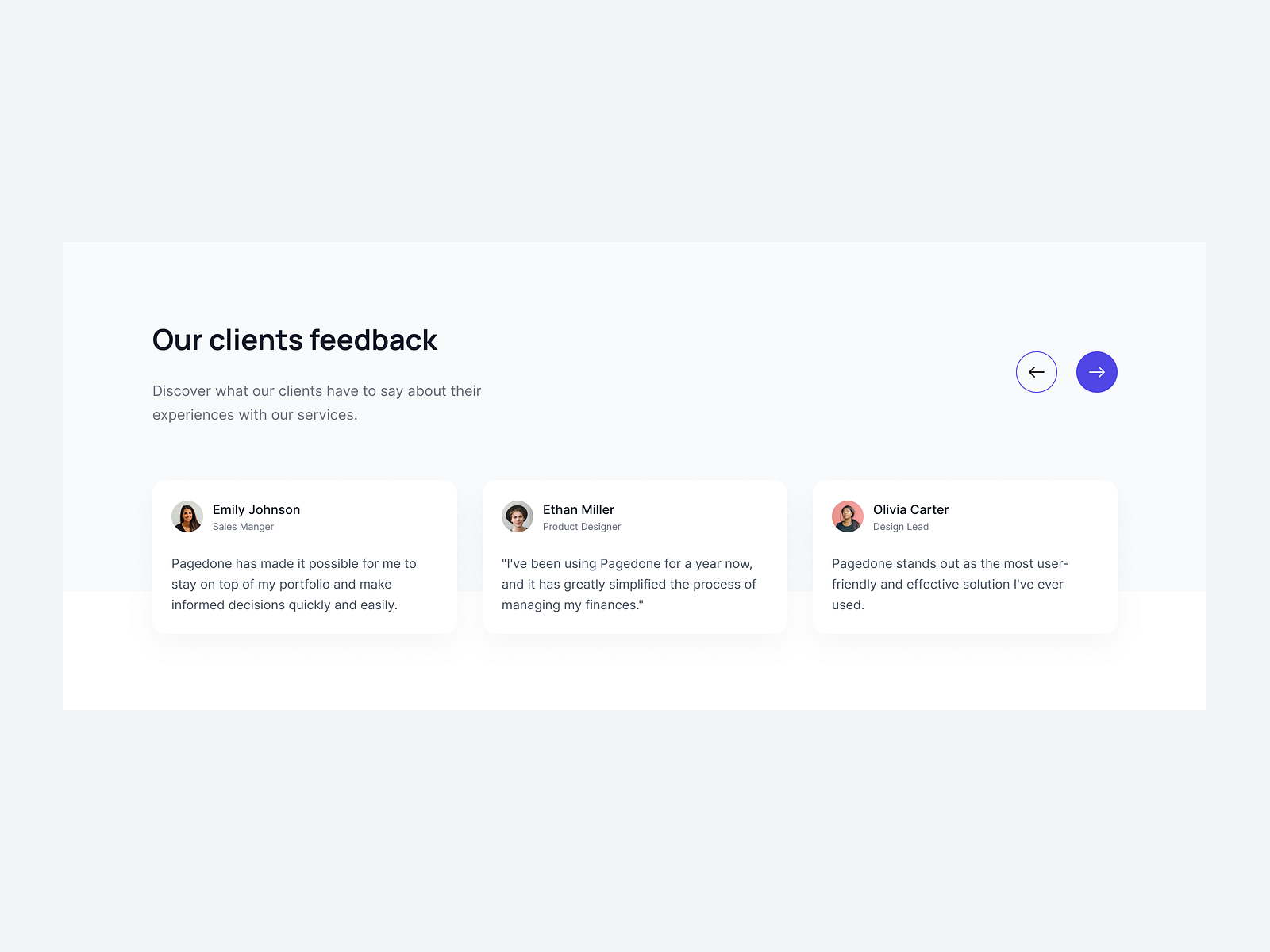 Basic testimonial cards by Pagedone on Dribbble