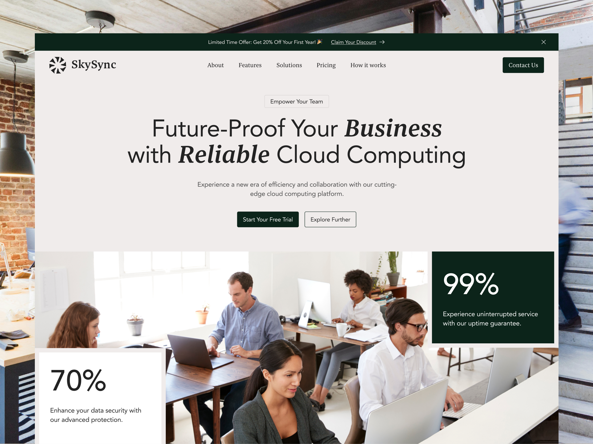 SkySync - Reliable Cloud Computing Landing Page by Zhofran Ardyan for Hatypo Studio on Dribbble