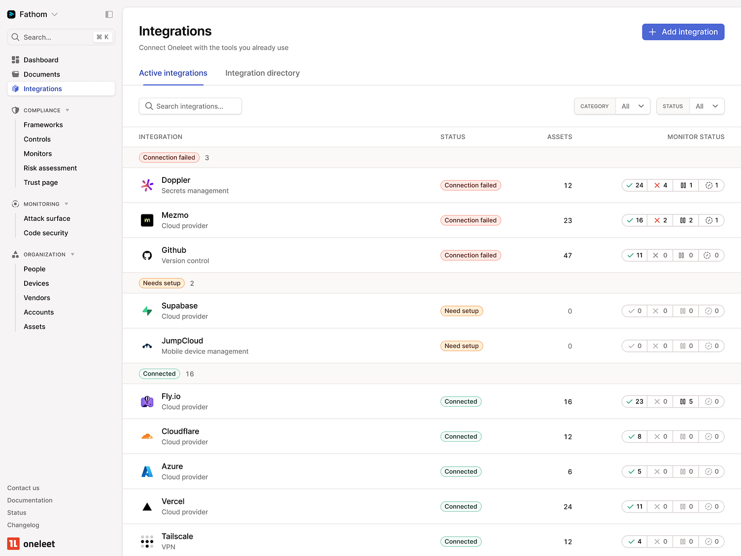 Integrations page - Active integrations table by usrnk1 on Dribbble