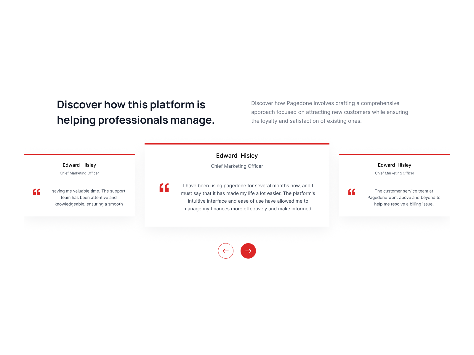 highlighted testimonial card slider by Pagedone on Dribbble