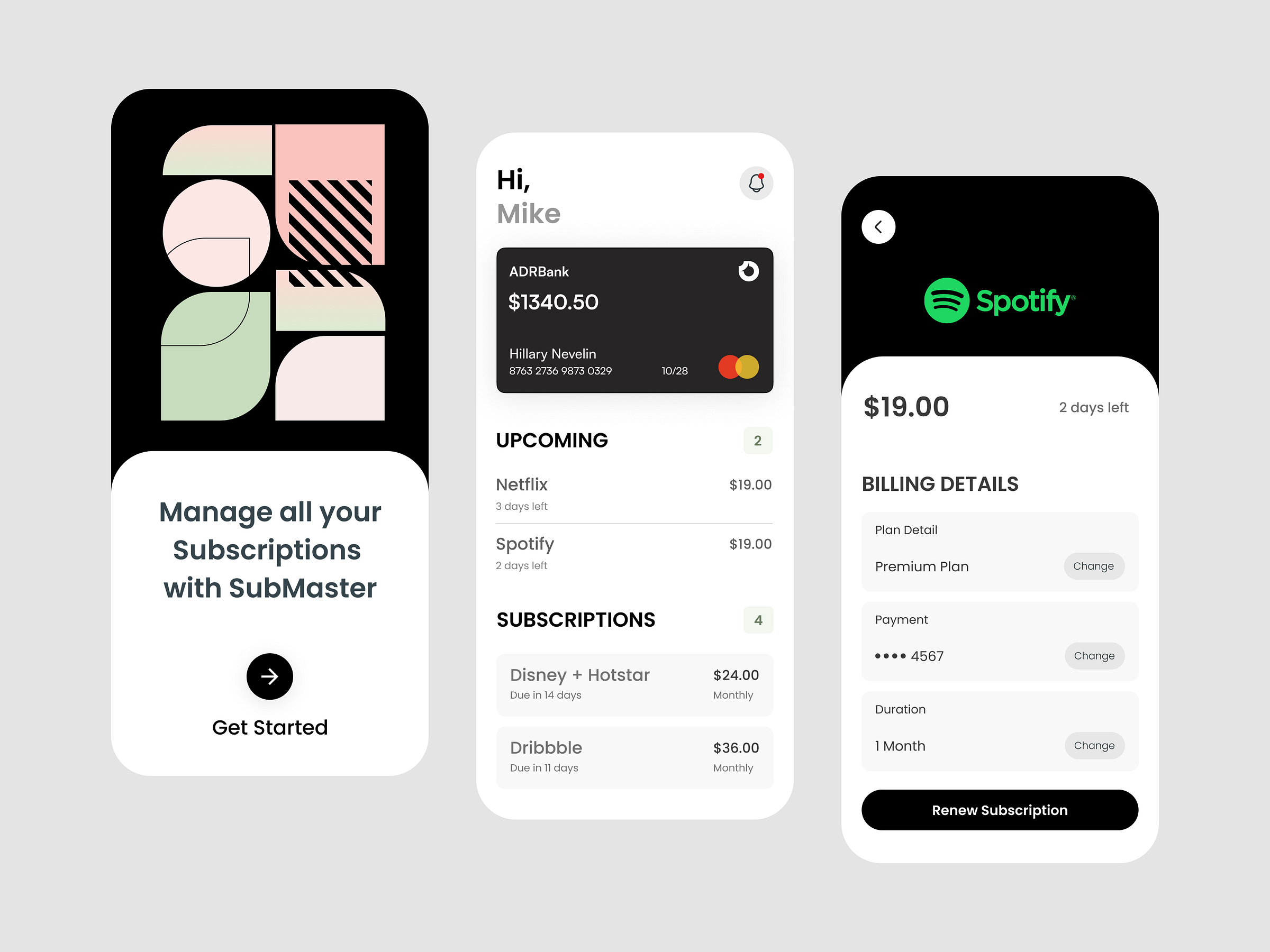 Submaster - Subscription Management App by Nikita Bedaralli on Dribbble