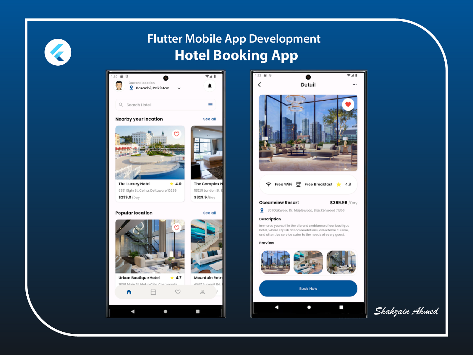 Hotel Booking App - Mobile App (Flutter) by Shahzain Ahmed on Dribbble