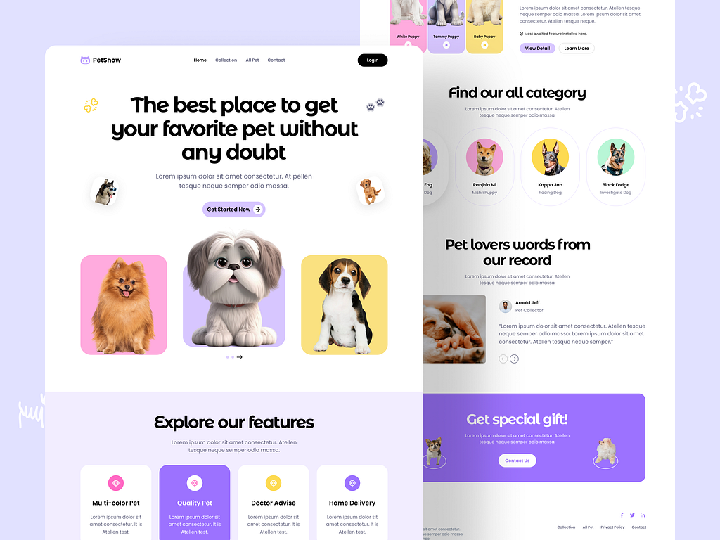 PetShow || Pet Landing Page Exploration by Rashedul Islam 🔥 on Dribbble
