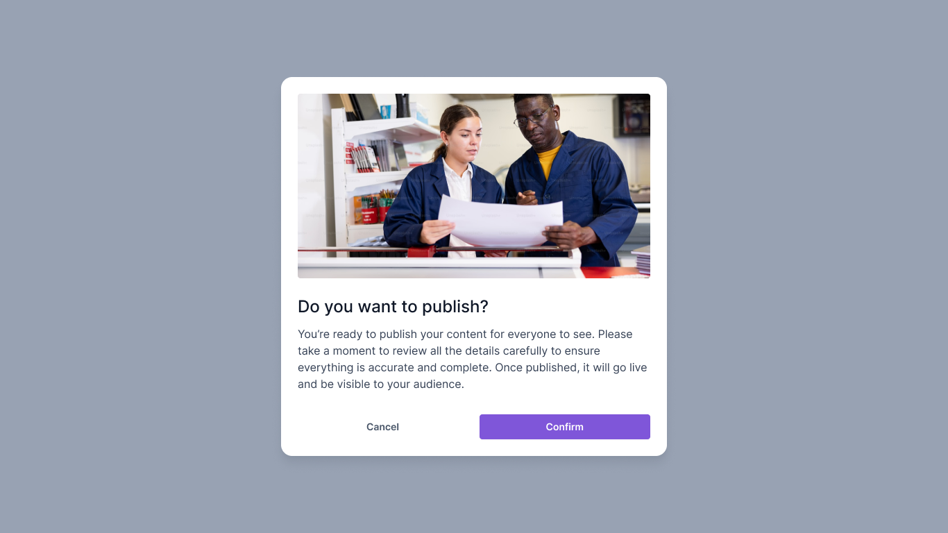 Confirmation Message Popup Modal with CTA Button and Image by Guru ...