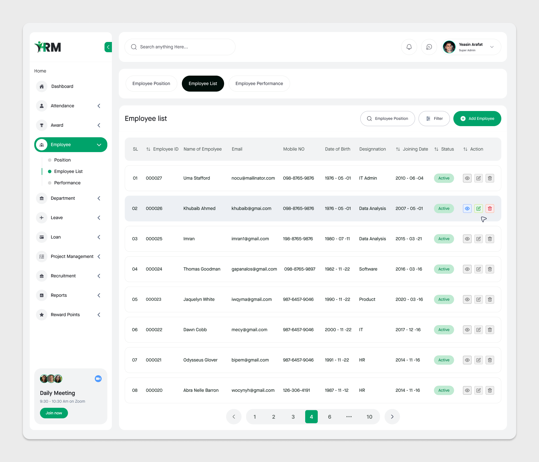 HRM Payroll Page UI - Employee List by Rubel Hossain on Dribbble