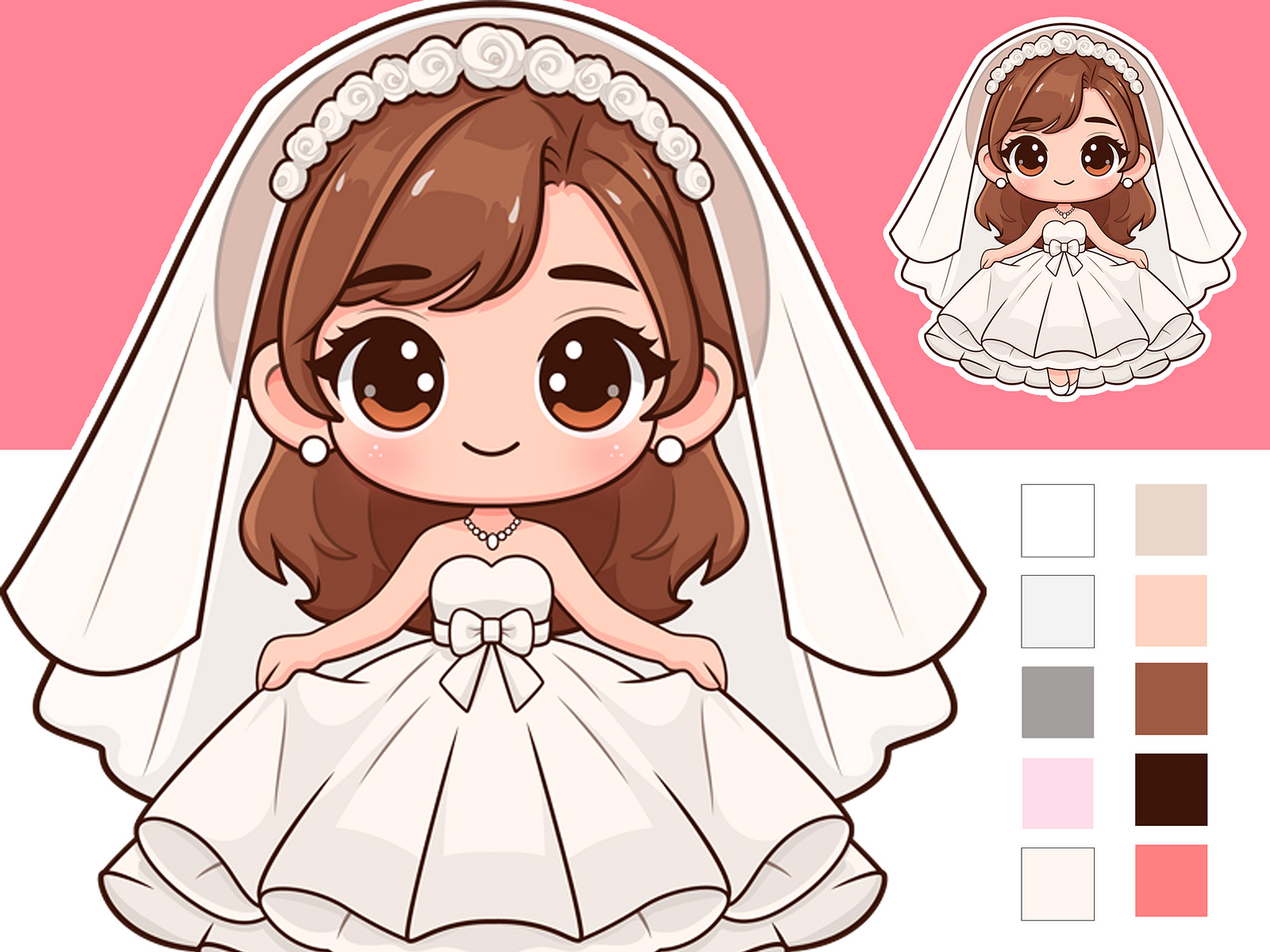 Bride Chibi Cartoon Girl | Vector Bride Cartoon Girl Cute Style by ...