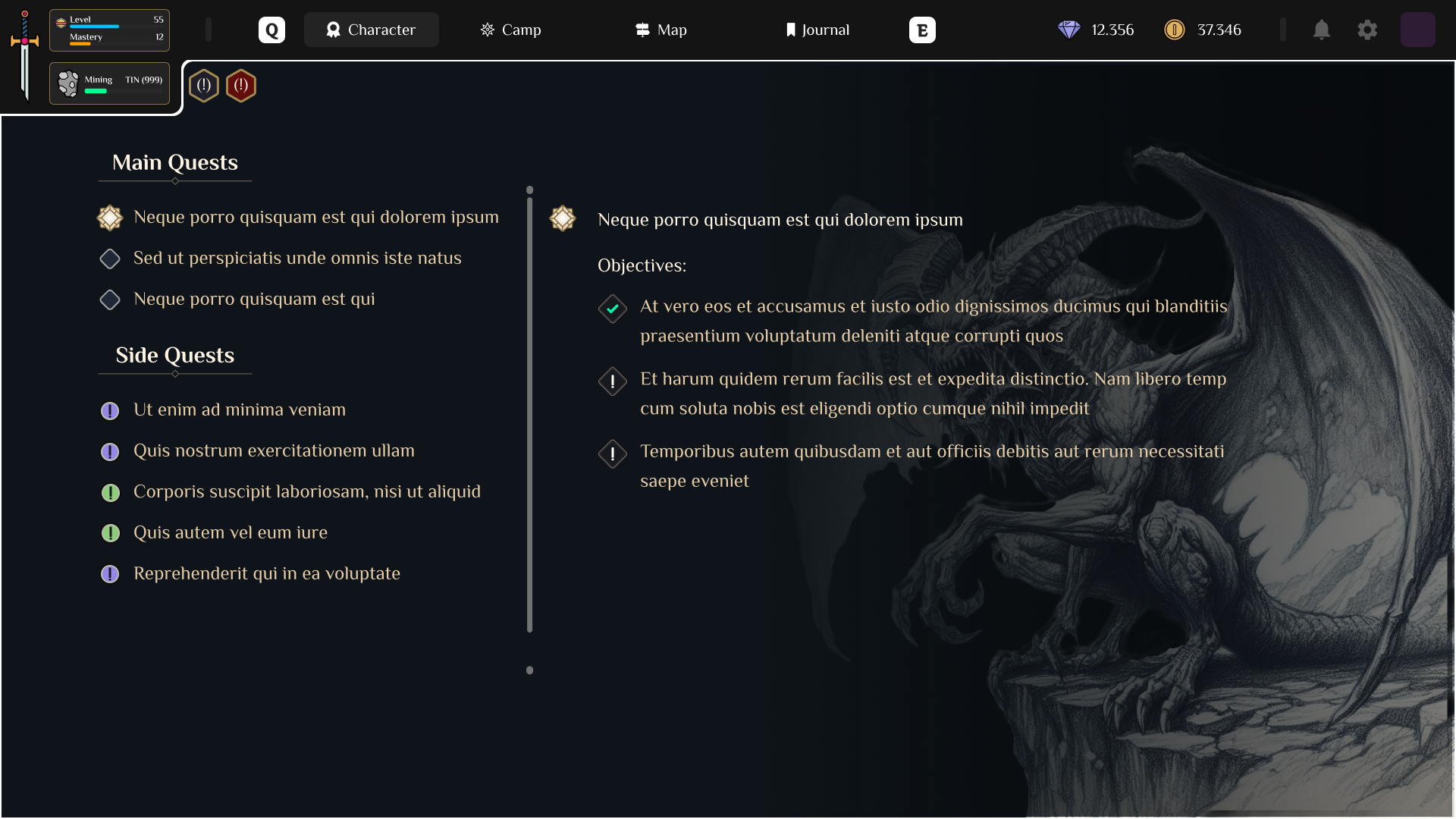 MMORPG Quest Screen UI by Berkay K. on Dribbble