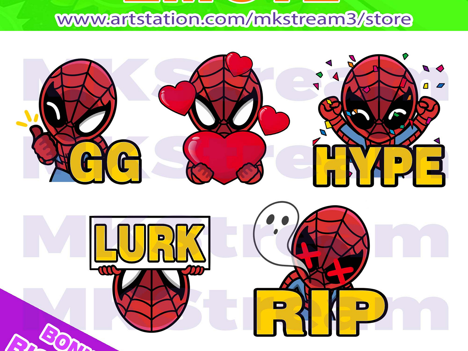 Emotes Chibi Spiderman gg, love, hype, lurk & rip pack by MKStream on ...
