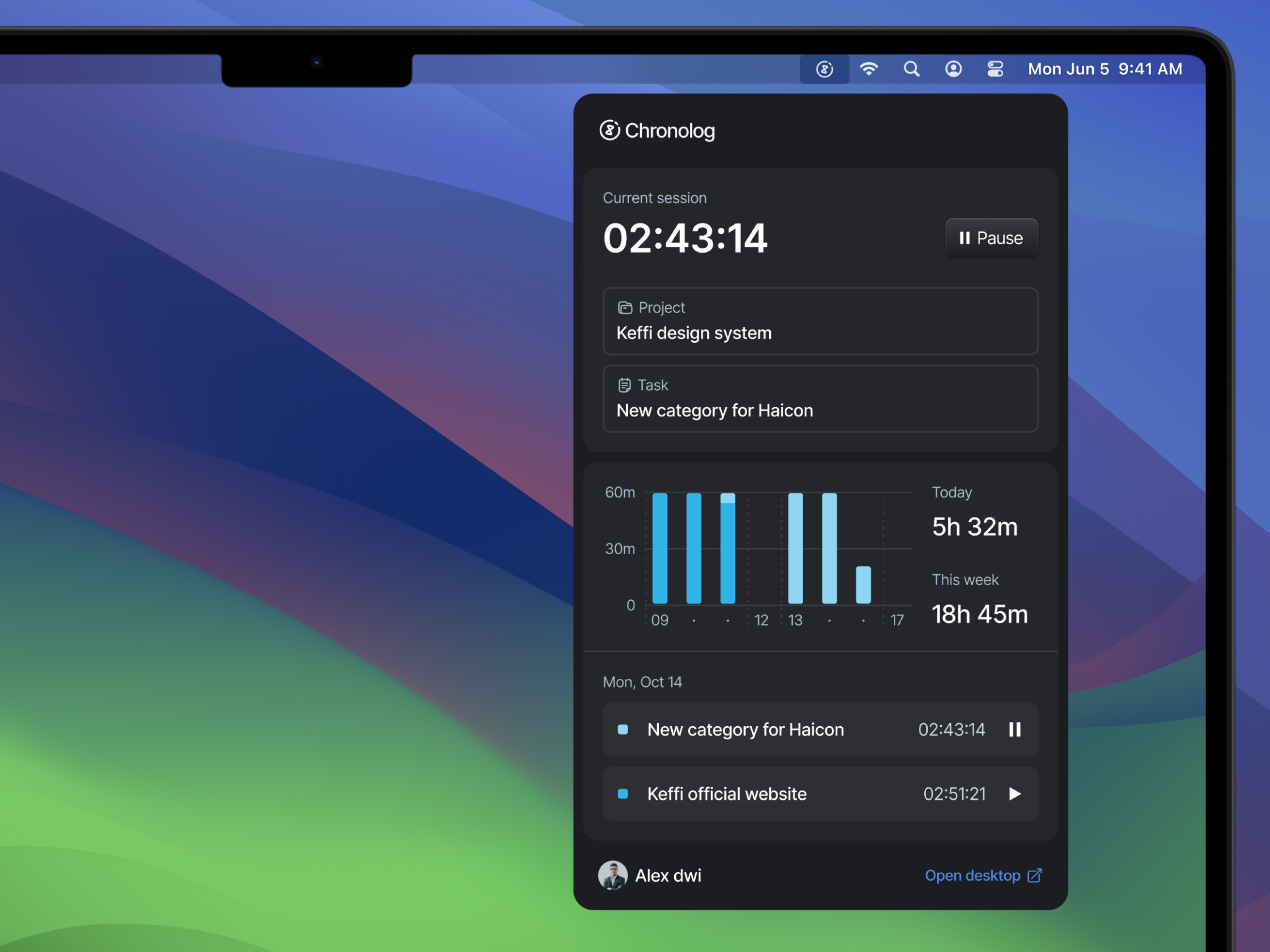 Chronolog - Time tracker widget (macOS) by Arsanda Maulana for Keffi ...