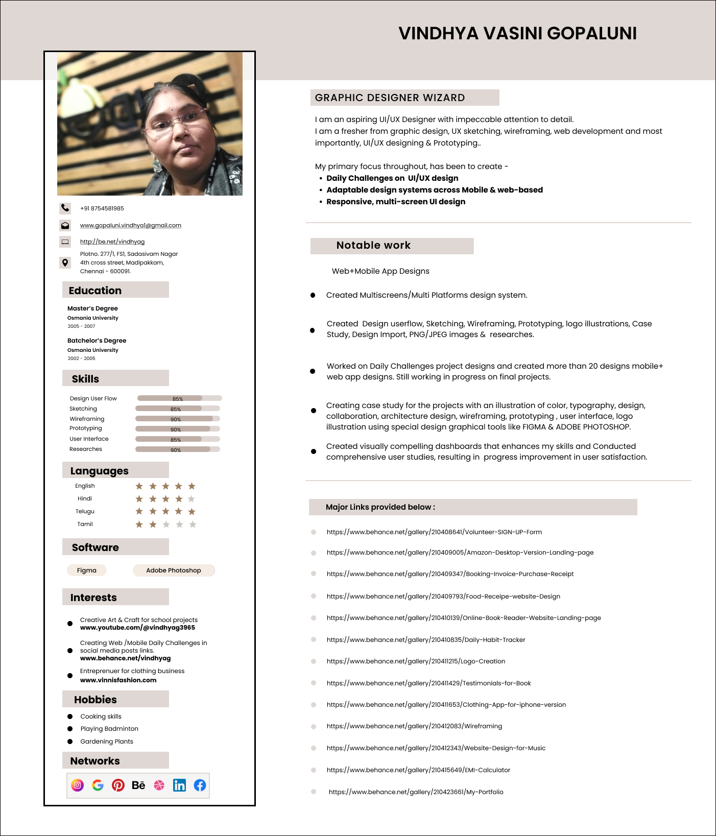 My Resume UI/UX by Vindhya G on Dribbble