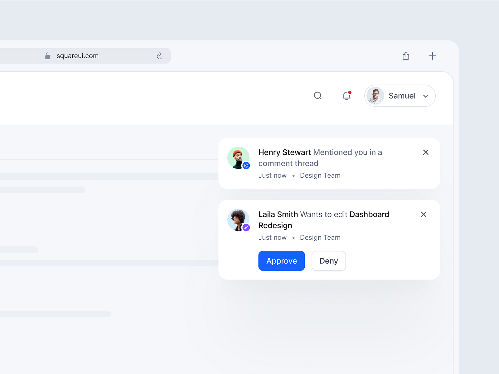 Notification Cards - SquareUi by Rabii Mhamdi on Dribbble