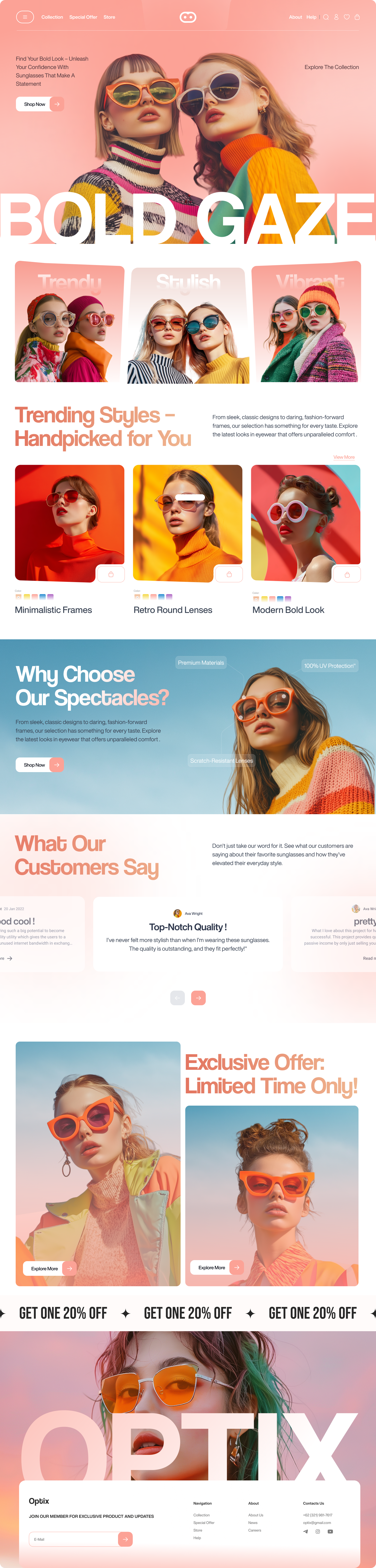 Optix-High engaging Bold eyewear landing page by Razin hasnat on Dribbble