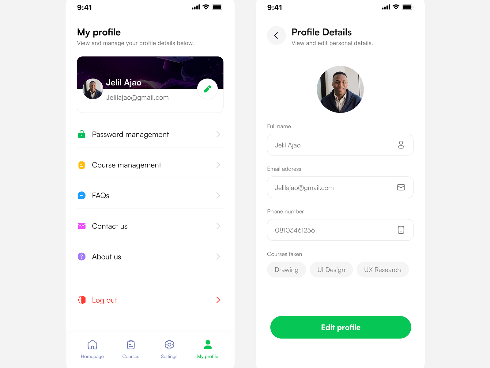 Profile mobile screen by Jelil Ajao on Dribbble